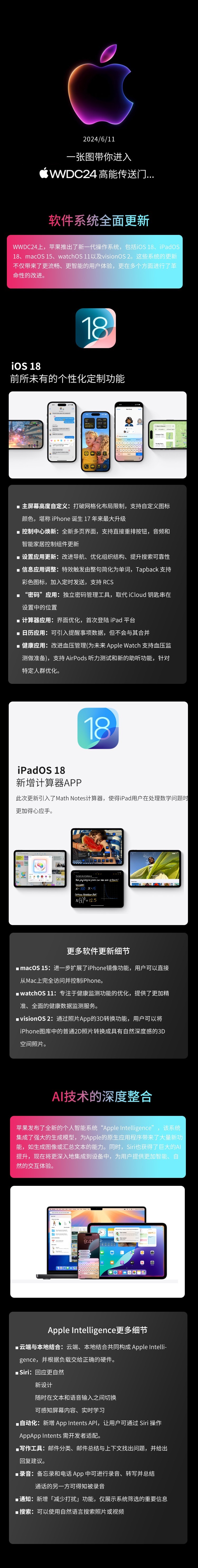 一图看懂WWDC24发布会：苹果软件与AI技术的深度结合